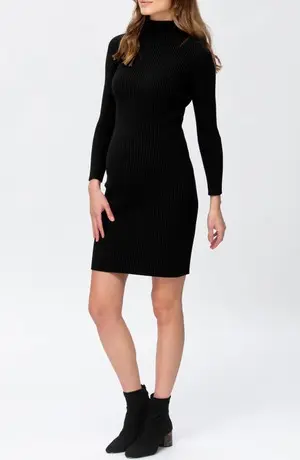 PIETRO BRUNELLI Turtleneck Ribbed Sweater Dress - Black