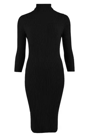 PIETRO BRUNELLI Turtleneck Ribbed Sweater Dress - Black