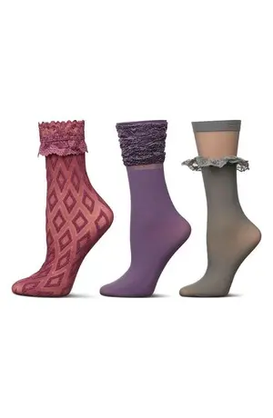 MEMOI Assorted 3-pack Crew Socks - Black-red