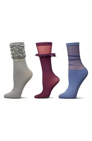 MEMOI Assorted 3-pack Crew Socks - Gray Multi