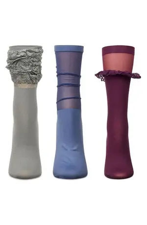 MEMOI Assorted 3-pack Crew Socks - Gray Multi