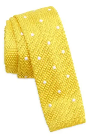 CLIFTON WILSON Polka Dot Knit Neck Tie - Yellow