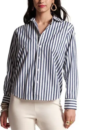 FRANCES VALENTINE Striped Button-down Shirt - Navy/white