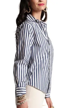 FRANCES VALENTINE Striped Button-down Shirt - Navy/white