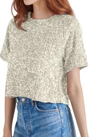 Steve Madden Cressa Sequin T-shirt - Ivory