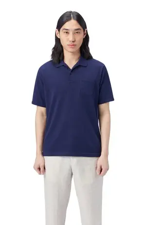 Gobi Cashmere Cotton Silk Cashmere Blend Polo Shirt - Navy