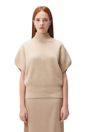 Gobi Cashmere Cashmere Short-sleeve Turtleneck - Beige