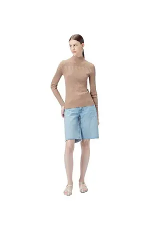 Gobi Cashmere High-neck Ribbed Cotton, Silk, And Cashmere Blend Sweater - Timber Wolf