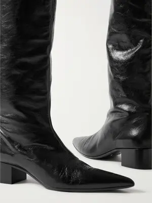 Khaite Andee Crinkled-leather Knee Boots - Black