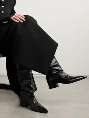 Khaite Andee Crinkled-leather Knee Boots - Black