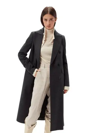 GOBI MONGOLIAN CASHMERE Cashmere Peak Lapel Long Coat - Charcoal