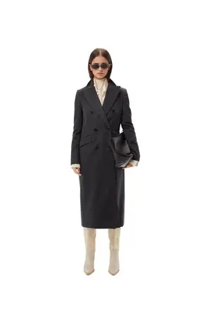 GOBI MONGOLIAN CASHMERE Cashmere Peak Lapel Long Coat - Charcoal
