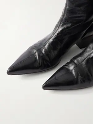 Khaite Andee Crinkled-leather Ankle Boots - Black