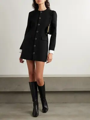 FRAME Embellished Poplin-trimmed Twill Mini Dress