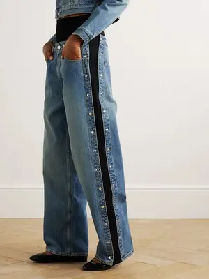 Alaïa Studded Jersey-trimmed High-rise Wide-leg Jeans