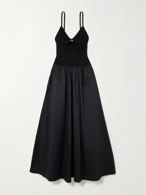st. agni ribbed-knit and poplin maxi dress Cutout Cotton-Poplin In Black - 30% Off Ladies dresses