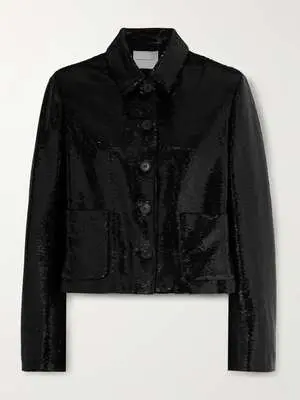 Veronica De Piante Ines Cropped Sequined Jacket - Black