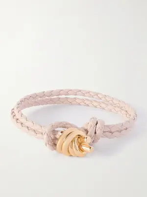 Bottega Veneta Intrecciato Leather And Gold-tone Bracelet - Pink