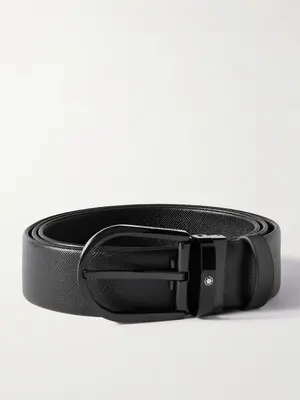 Montblanc 3.5cm Cross-grain Leather Belt - Black
