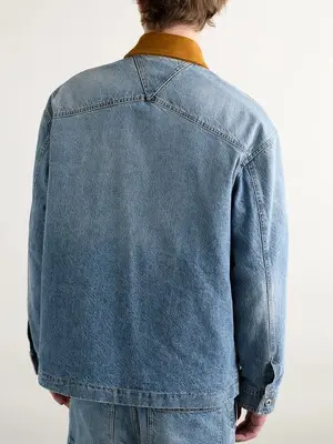 Bottega Veneta Logo-appliquéd Suede-trimmed Denim Jacket - Blue