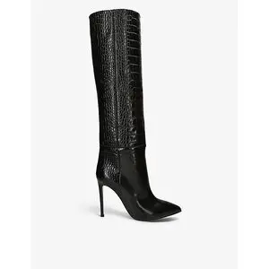 Paris Texas Pointed-toe Croc-embossed Leather Knee-high Boots - Black