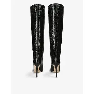 Paris Texas Pointed-toe Croc-embossed Leather Knee-high Boots - Black