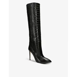 Paris Texas Pointed-toe Croc-embossed Leather Knee-high Boots - Black