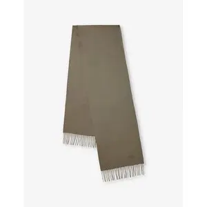 Mulberry Brand-embroidered Fringed-trim Cashmere Scarf - Olive