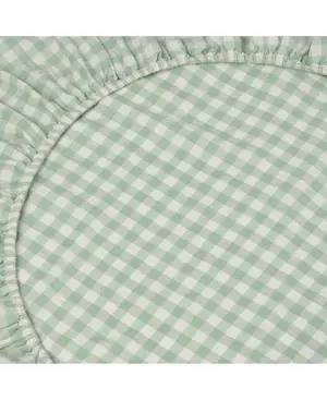 PIGLET IN BED Gingham Linen Blend Fitted Sheet - Sage Green