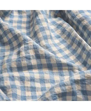 PIGLET IN BED Gingham Linen Pillowcase Pair - Warm Blue Gingham
