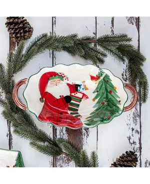 VIETRI Old St. Nick Handled Scalloped Oval Bowl
