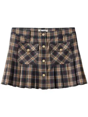 Miu Miu Pleated Tartan Mini Skirt