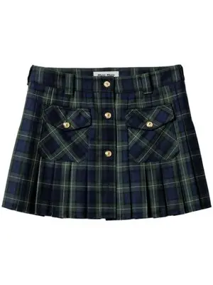 Miu Miu Pleated Tartan Miniskirt