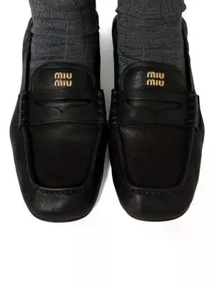 Miu Miu Embossed-logo Loafers - Black