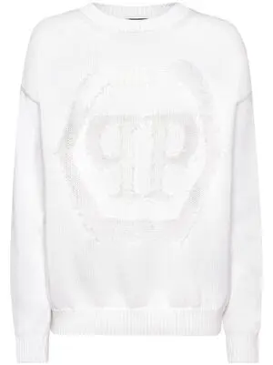 Philipp Plein Devoré-logo Crew-neck Sweater - White