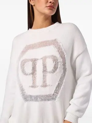 Philipp Plein Devoré-logo Crew-neck Sweater - White