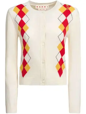 Marni Diamond-pattern Cardigan - White