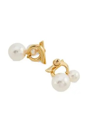FERRAGAMO Double Pearl Drop Earrings - Gold