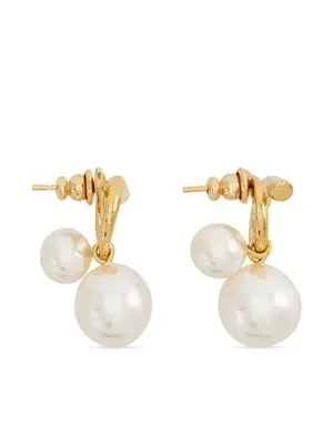 FERRAGAMO Double Pearl Drop Earrings - Gold