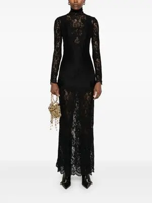 Rabanne Floral Lace Appliqué Maxi Dress - Black
