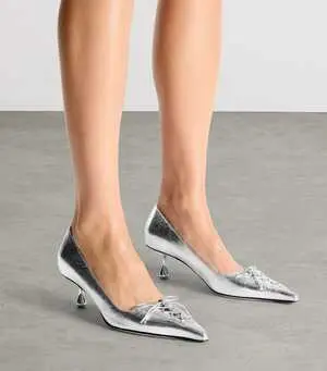 JIMMY CHOO Scarlett 50 Metallic Lambskin Pumps - Silver