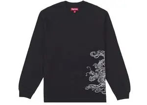 Supreme Dragon Embroidered Long Sleeve Top - Black