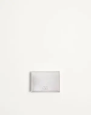 Valentino Garavani Vlogo Signature Laminated Grainy Calfskin Wallet Silver