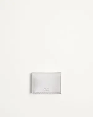 Valentino Garavani Vlogo Signature Laminated Grainy Calfskin Wallet - Silver