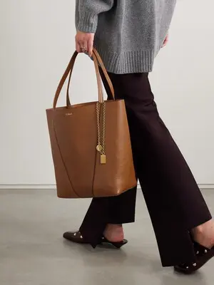 Chloé Spin Embellished Textured-leather Tote - Brown