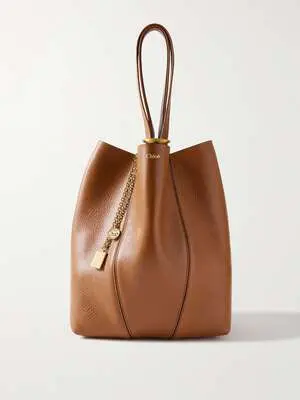 Chloé Spin Embellished Textured-leather Tote - Brown