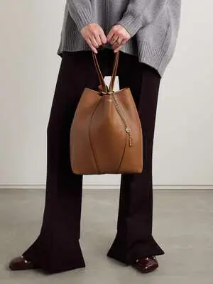Chloé Spin Embellished Textured-leather Tote - Brown