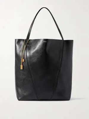 Chloé Spin Paneled Textured-leather Tote - Black