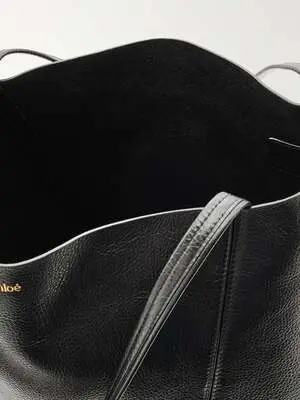 Chloé Spin Paneled Textured-leather Tote - Black
