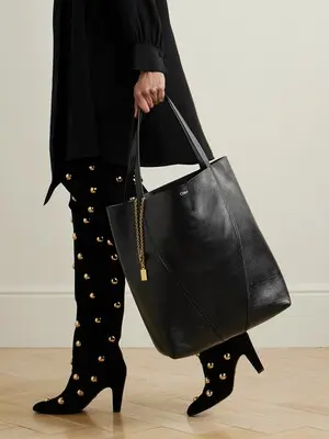 Chloé Spin Paneled Textured-leather Tote - Black